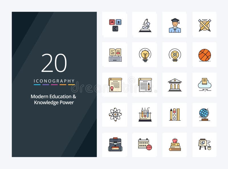 20 Modern Education and Knowledge Power Line Filled Icon for ...
