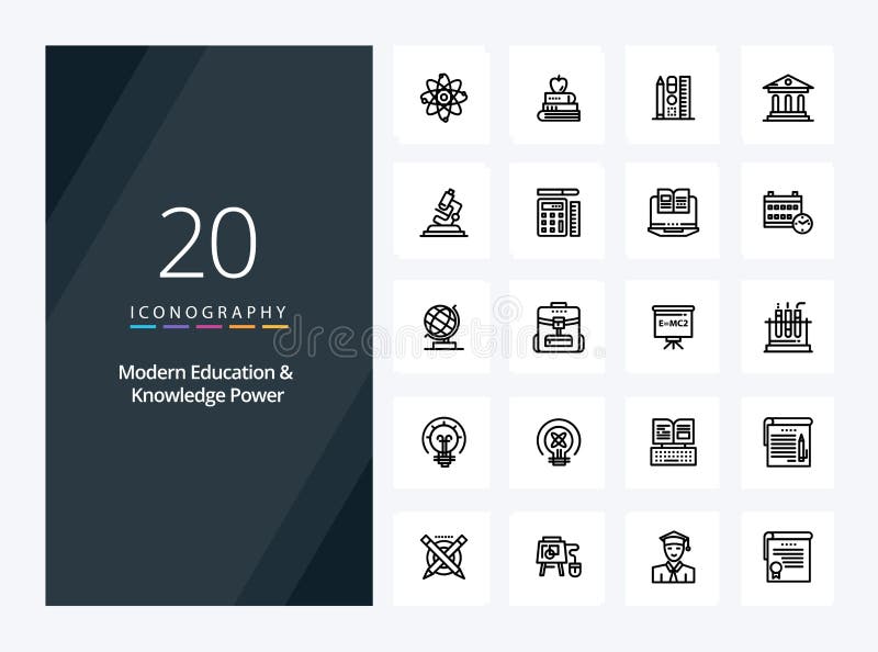 20 Modern Education and Knowledge Power Outline Icon for Presentation ...