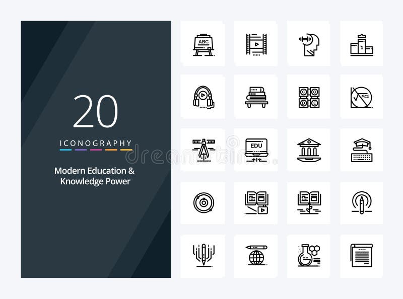 20 Modern Education and Knowledge Power Outline Icon for Presentation ...