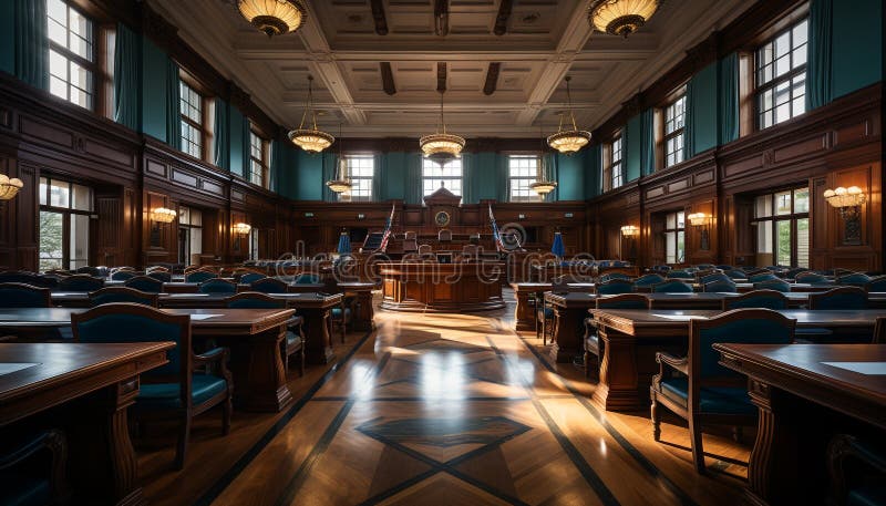 Modern Education Learning in a Luxurious, Empty Library at Night ...