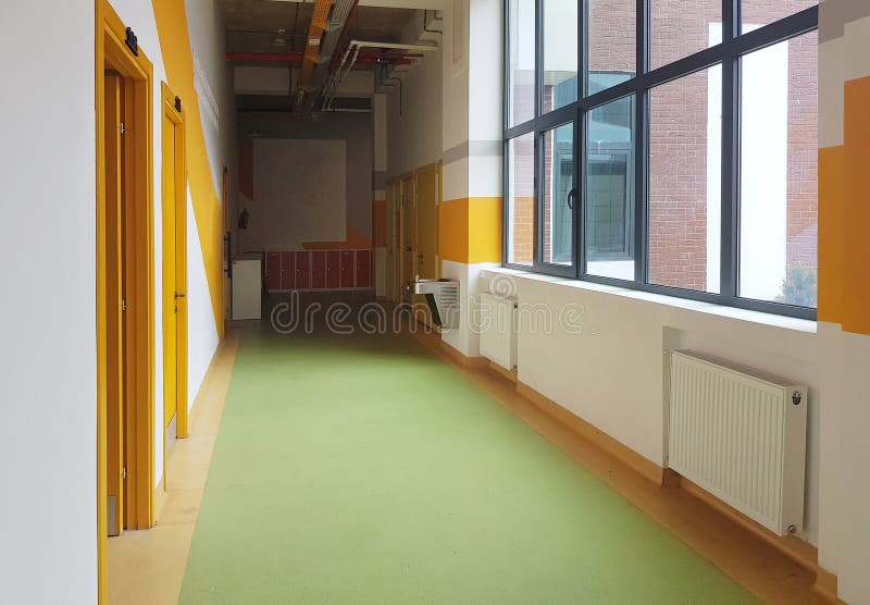 Modern Education Office with Beautiful Long Corridor. Floor, Wall and ...
