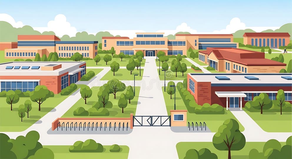 A Modern Educational Campus with Multiple Rectangular Buildings ...