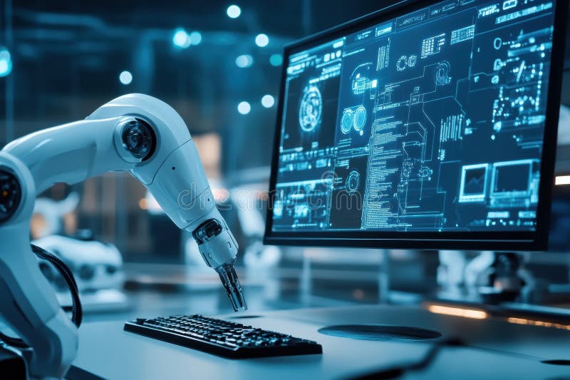 High-tech Learning Hub with Robotic Arms and Futuristic AI Screens for ...