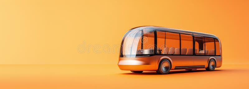 Modern, Electric, Autonomous Shuttle Bus on Orange Background, Side ...