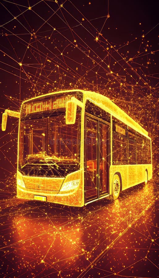 Modern Electric Bus on Abstract Red Technology Background with Lines ...