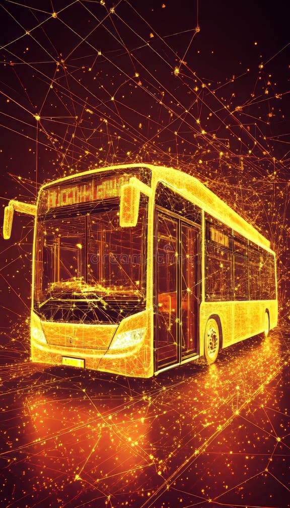 Modern Electric Bus on Abstract Red Technology Background with Lines ...