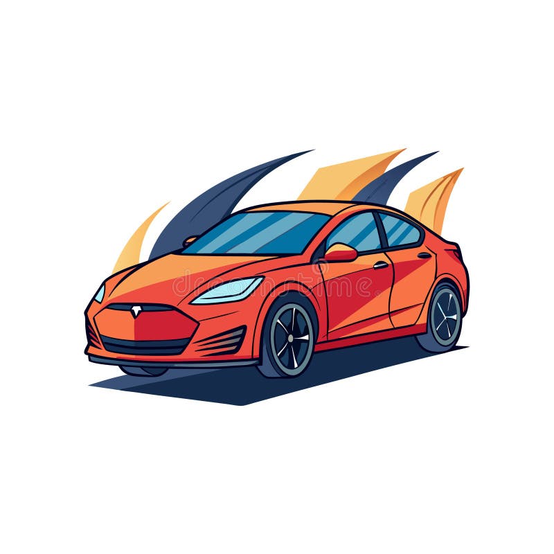 Modern Electric Car Illustration - Orange Model S Vector Stock ...