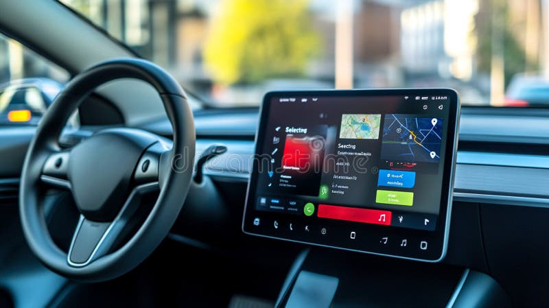 Modern Electric Car Interior with a Sleek Steering Wheel and Large ...