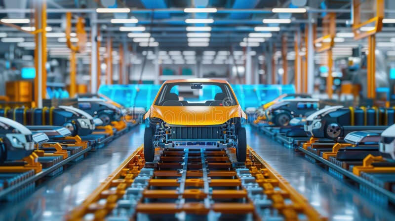 Modern Electric Car Manufacturing Process Emphasizing Battery Pack ...