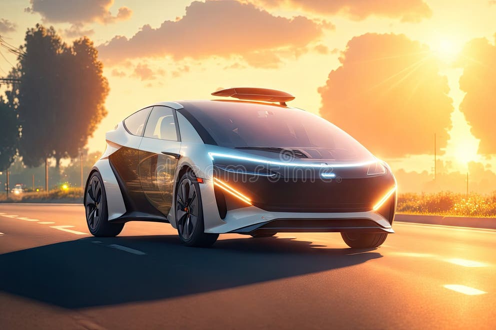 Modern Electric Car Prototype on Way on High Speed Ai Generative Stock ...