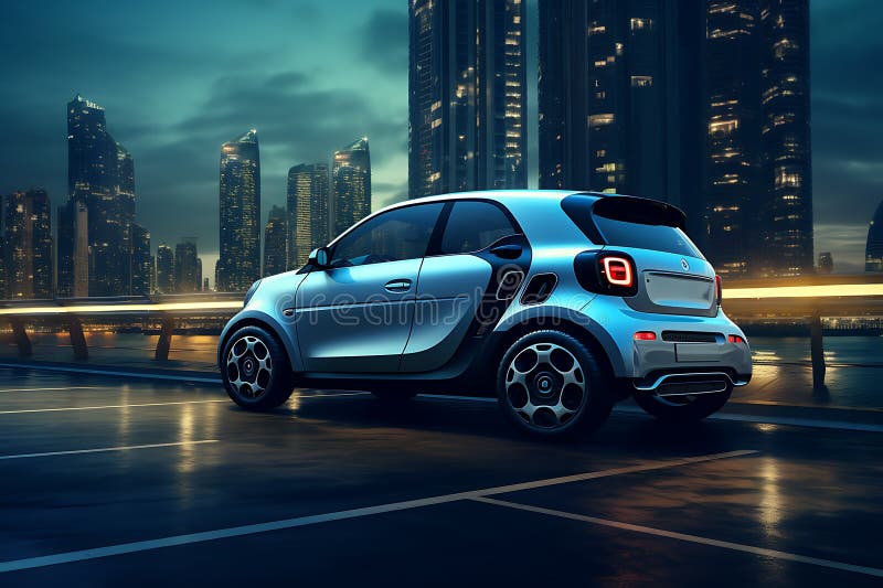 Modern Electric Car on the Road at Night. 3D Rendering Stock ...