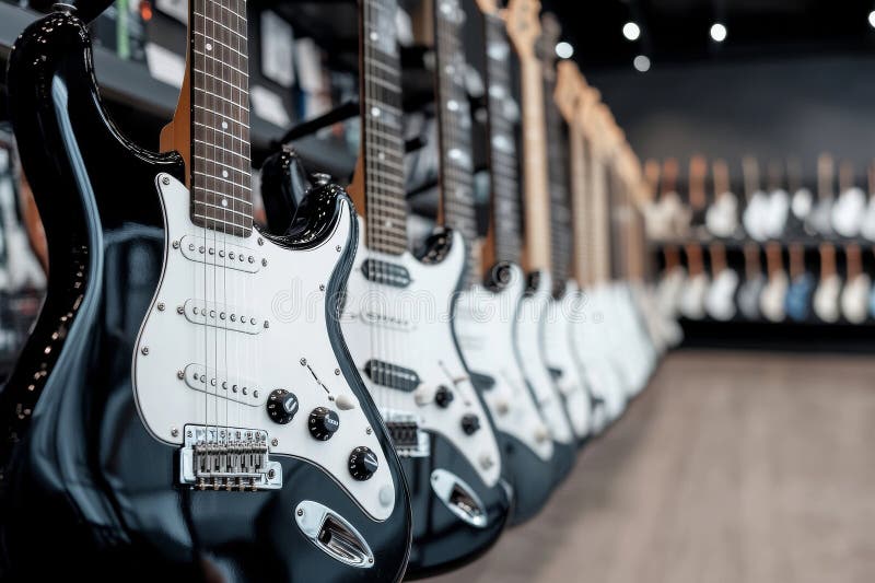 Modern Electric Guitar in a Music Store with Copy Space Stock ...