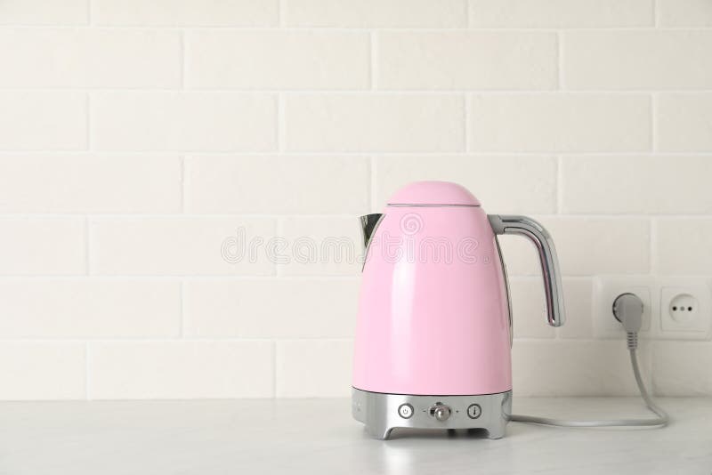 Modern Electric Kettle on Counter. Space for Text Stock Photo - Image ...