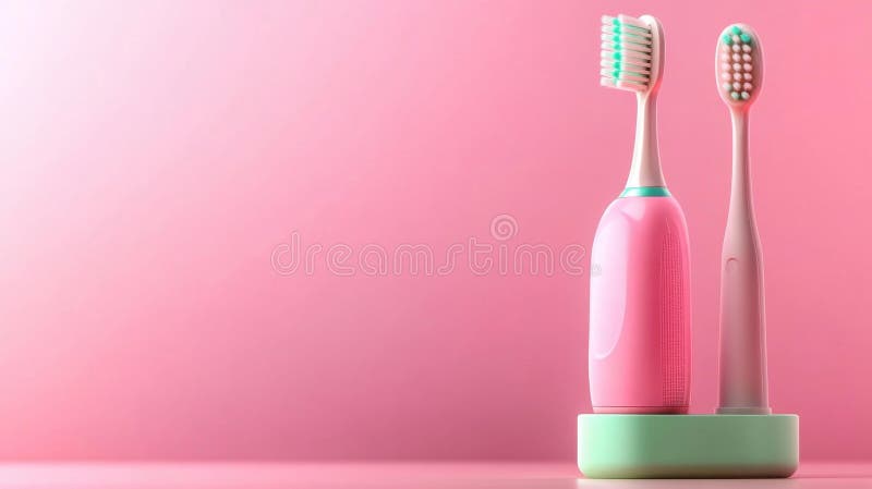 Modern Electric and Manual Toothbrushes on Pink Background Stock ...