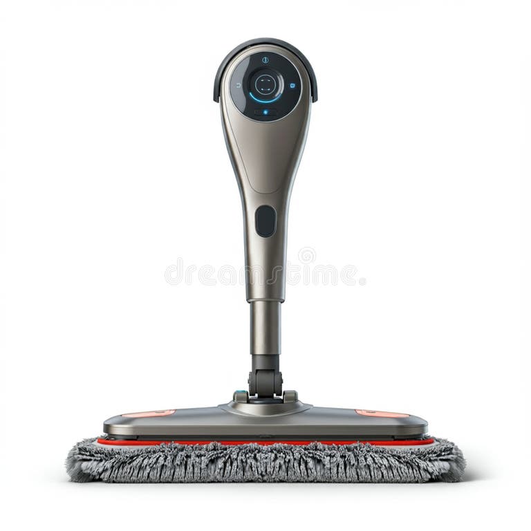 A Modern Electric Mop Featuring a Sleek Metallic Handle and an ...