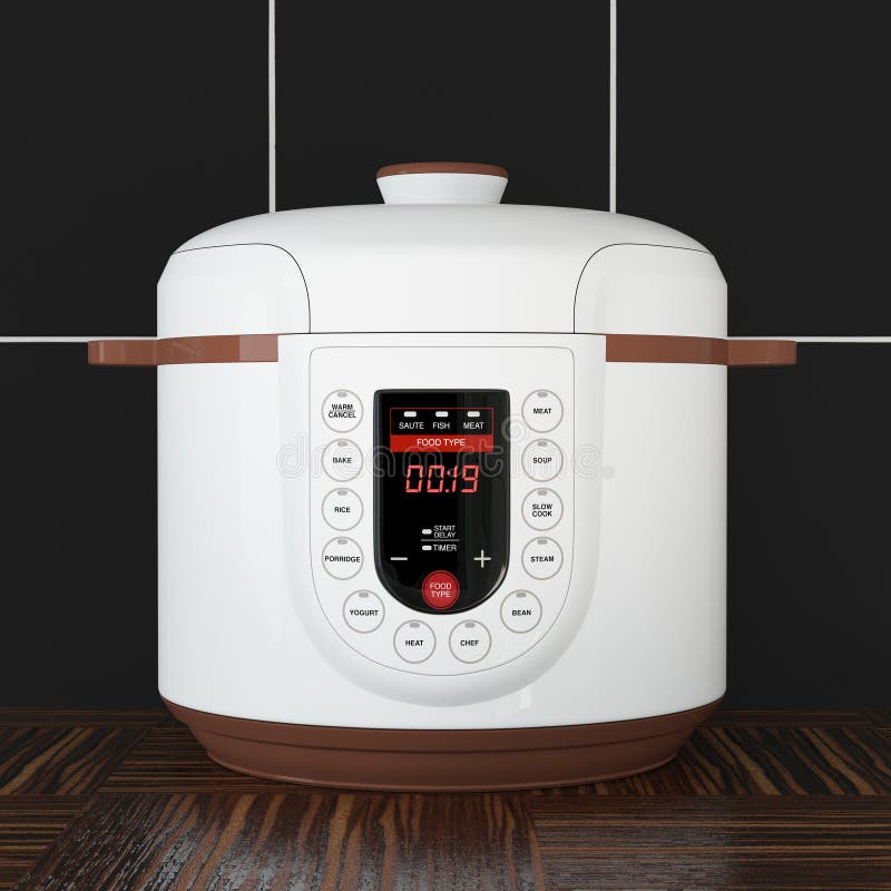 Modern Electric Multi Cooker in Front of Black Tile Wall. 3d Rendering ...