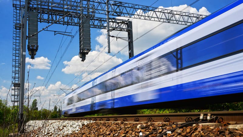 Modern Electric Passenger Train Moving on Full Speed Stock Image ...