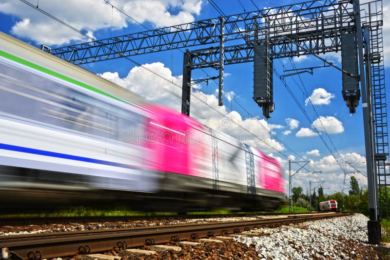 Modern Electric Passenger Train Moving on Full Speed Stock Image ...