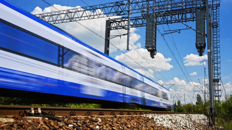 Modern Electric Passenger Train Moving on Full Speed Stock Photo ...