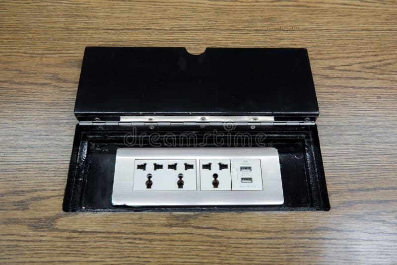 Modern Electric Plugs Built in Table. Stock Photo - Image of connect ...