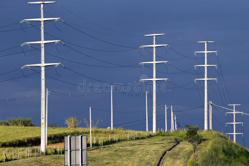 Modern Electric Power Distribution Pole Stock Photo - Image of blue ...