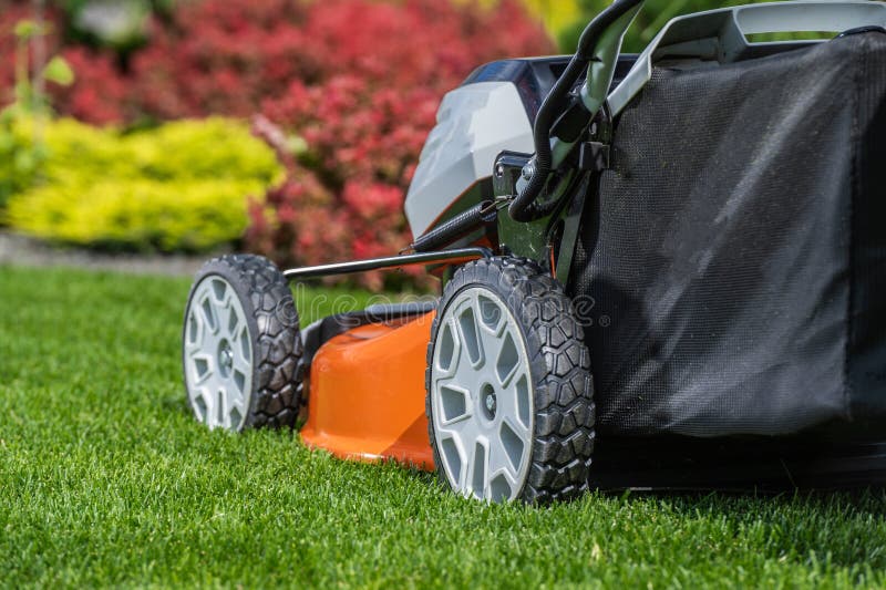 Modern Electric Powered Grass Mowing Machine Stock Photo - Image of ...