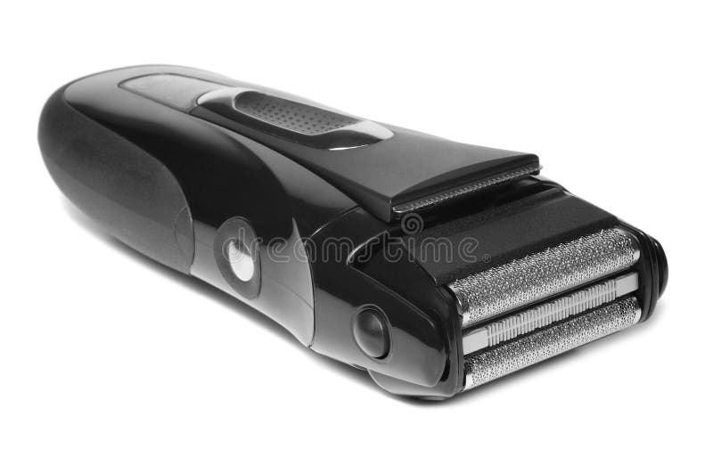 Man with Electric Razor Shaving Face in Bathroom. Men Grooming Stock ...