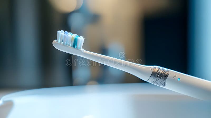 Modern Electric Toothbrush in Bathroom Setting with Soft Bristles Stock ...
