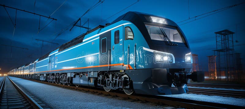 Modern Electric Train at a Railway Station Illuminated at Night ...