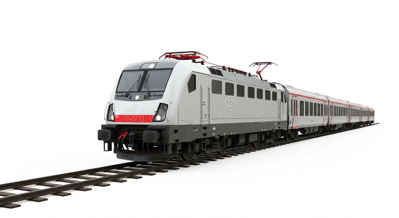 Modern Electric Train on Railway Tracks. the Front Engine Features a ...