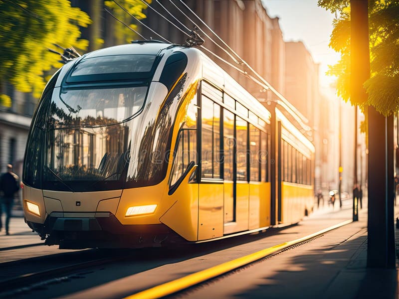 Modern Electric Tram Moving on the Streets. Ai Generative Stock ...