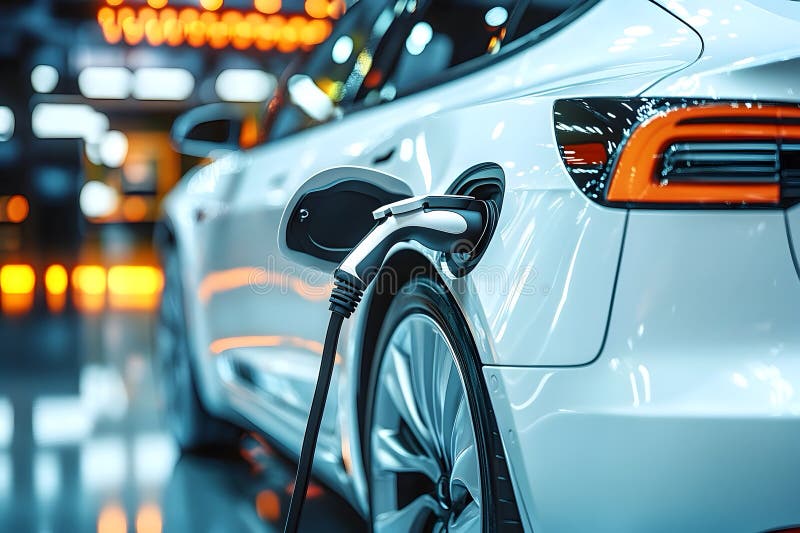 A Modern Electric Vehicle Charging at a Station Stock Image - Image of ...