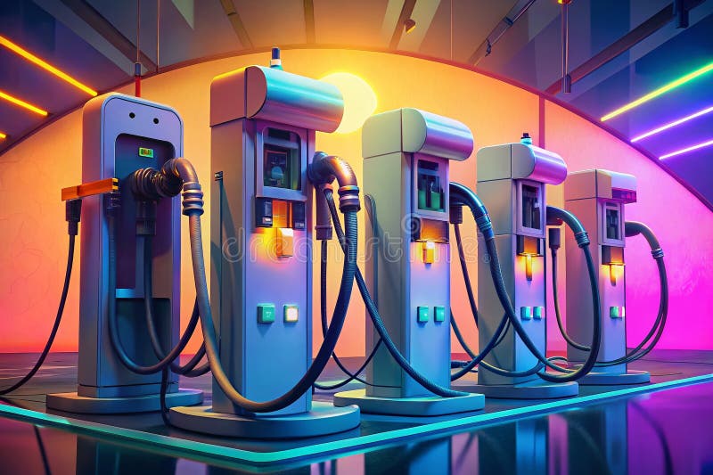 Modern Electric Vehicle Charging Station with Multiple Connectors and ...