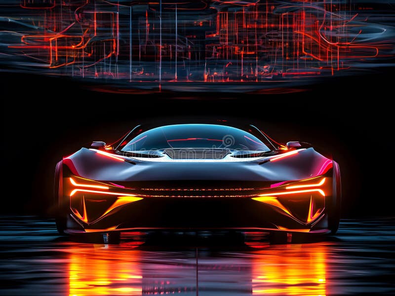 Modern Electric Vehicle with Dynamic Lighting and Sleek Design on Dark ...