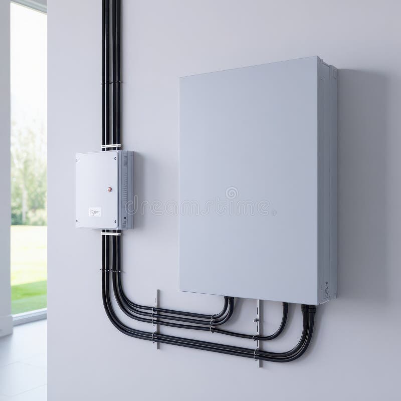 Modern Electrical Junction Box and Wiring Neatly Installed on Wall ...