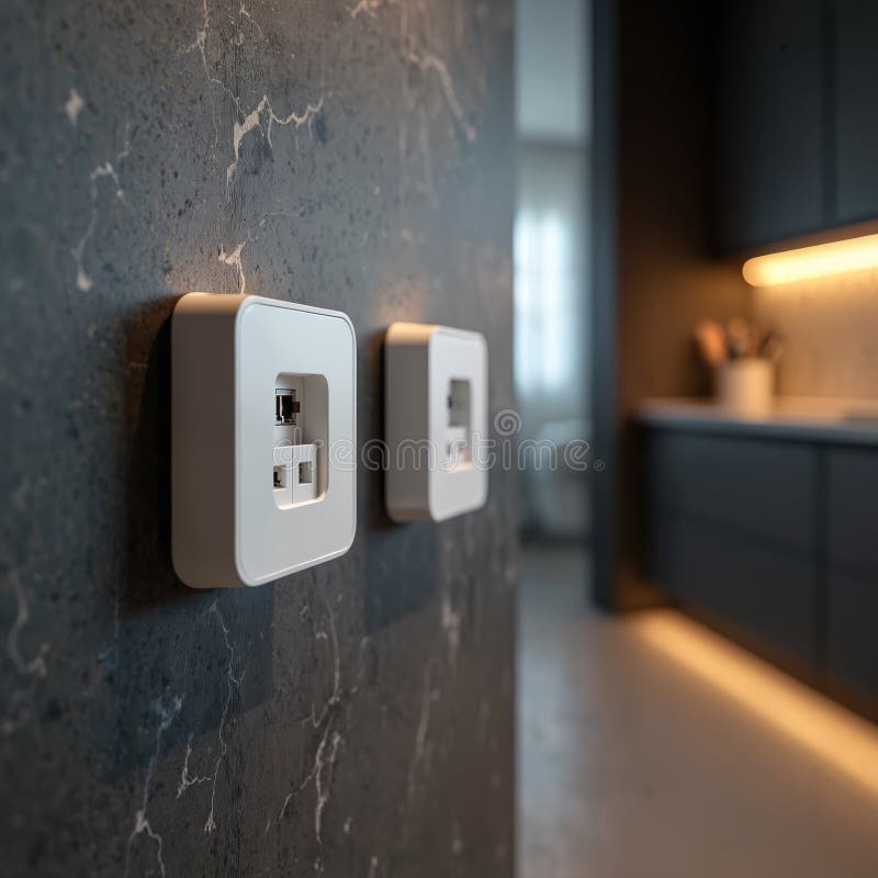 Modern Electrical Outlet with Integrated Ethernet Port on Dark Marble ...