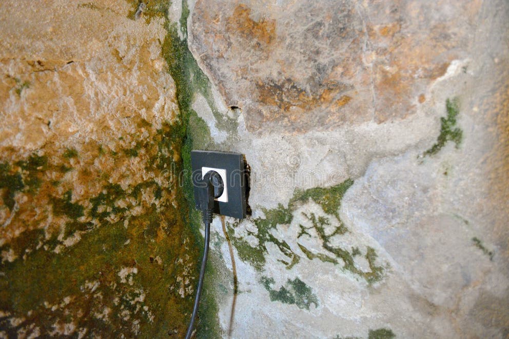 A Modern Electrical Outlet with Plug is Embedded in an Antique Stone ...