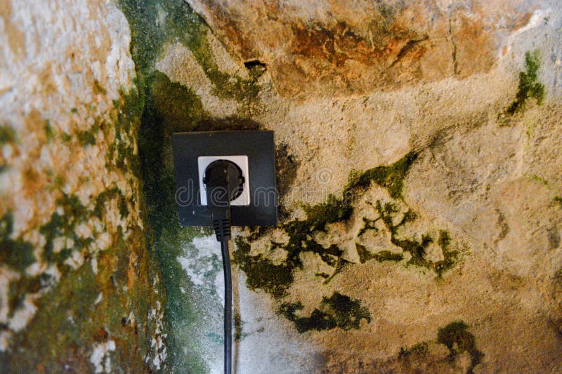 A Modern Electrical Outlet with Plug is Embedded in an Antique Stone ...