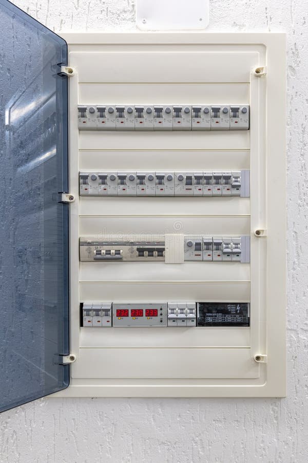 Modern Electrical Panel Circuit Breakers Digital Display Stock Photos ...