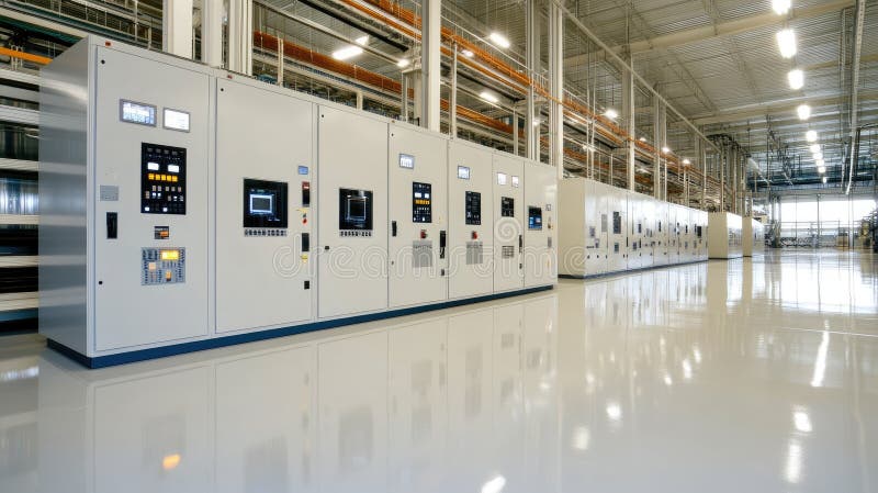 This Modern Electrical Power Panel is Set in a Clean, Spacious Factory ...