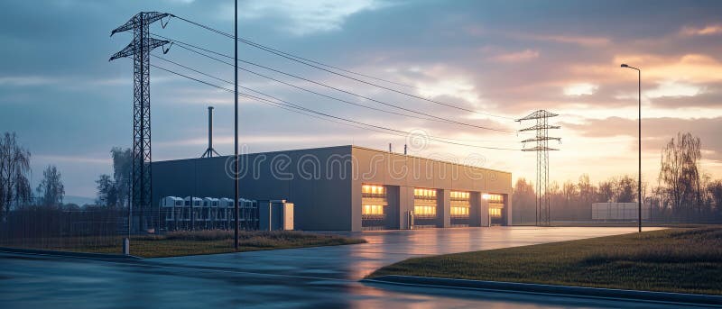 Modern Electrical Substation and Energy Storage System Illuminated by ...