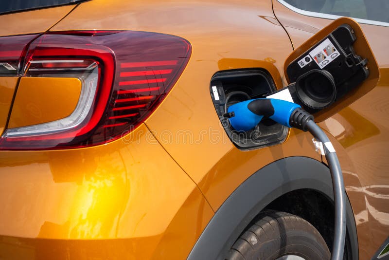 Close Up for the Socket of the Electric Car during Charging. Stock ...