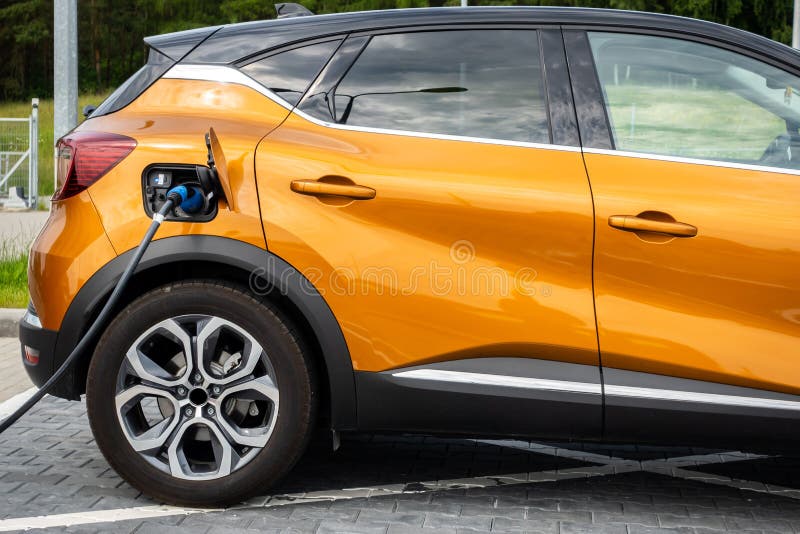 Orange Electric Car during Charging. Stock Image - Image of emobility ...