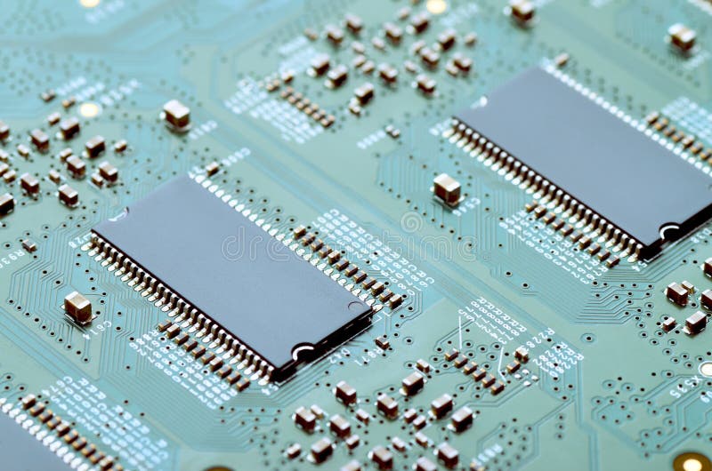 Modern Electronic Board with Microchips and Electronic Parts Close-up ...