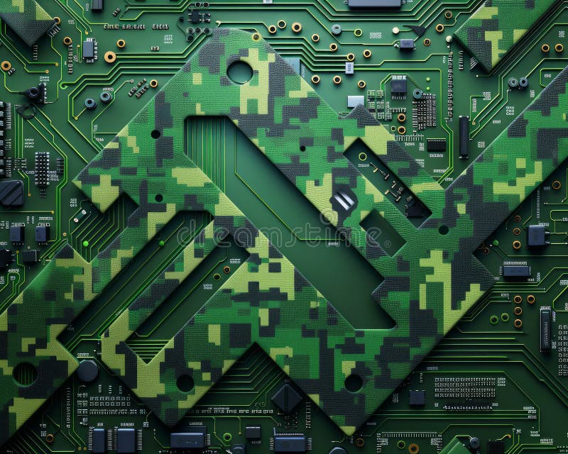 Modern Electronic Circuit Board with Digital Camouflage Pattern Green ...