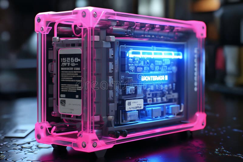 Modern Electronic Device Glowing Pink Color in Night, for Information ...