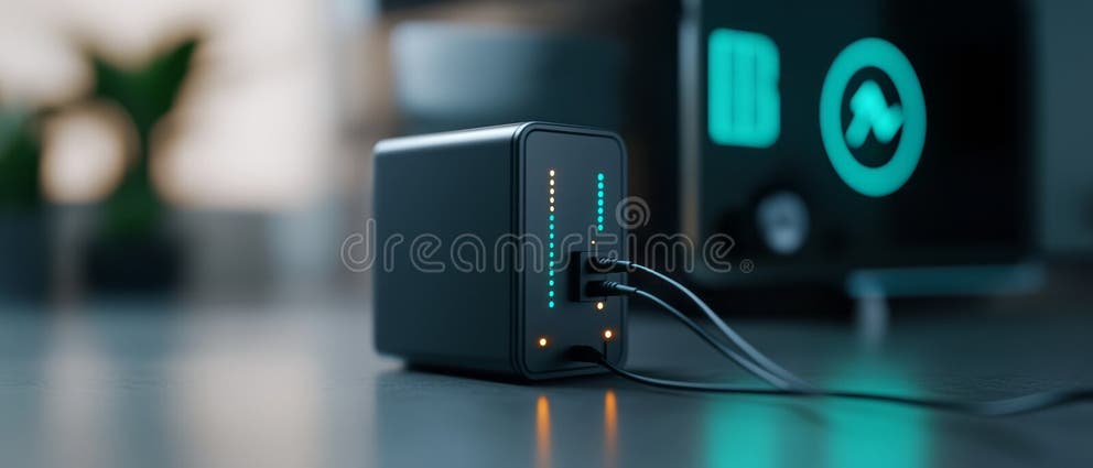 Modern Electronic Device with LED Indicators and Cables Connected on a ...