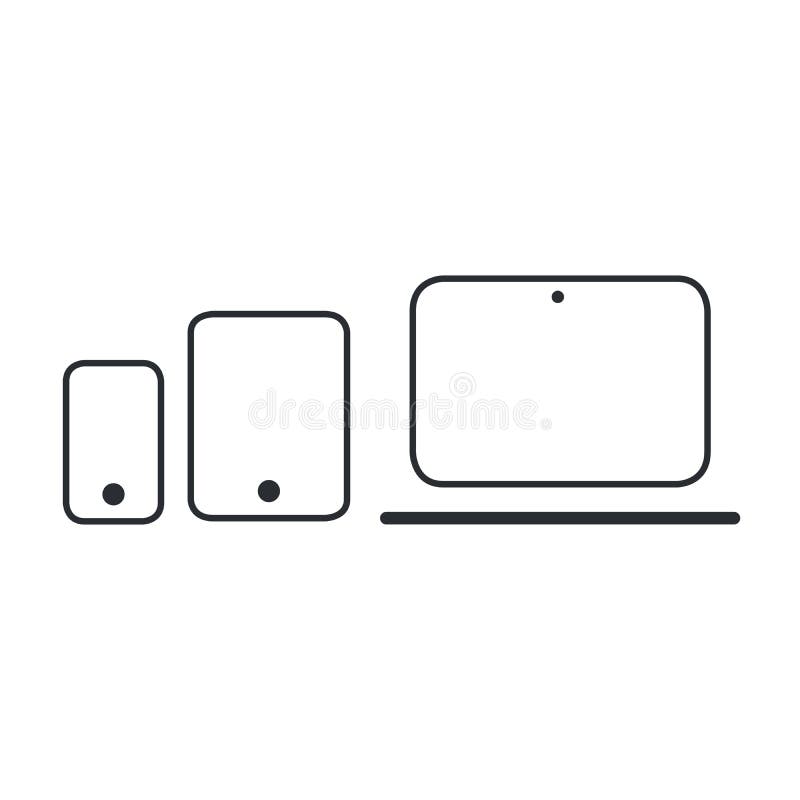 Modern Electronic Devices. Line Style Illustration of Laptop, Tablet ...