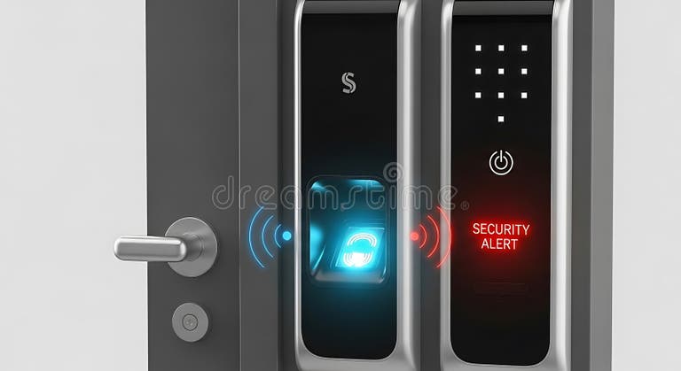 A Modern Electronic Door Lock System Featuring Two Panels. the Left ...