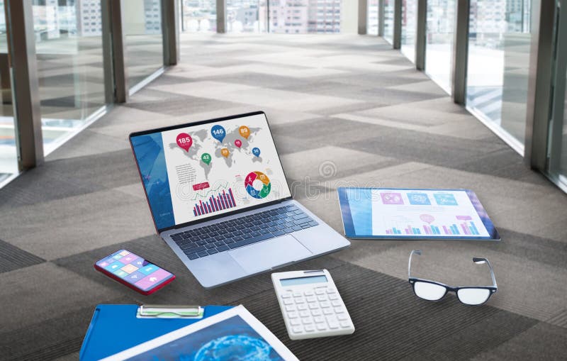 Modern Electronic Equipment, Digital Devices on Carpet Floor in Office ...